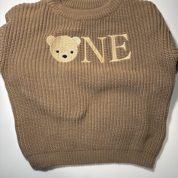Baby Boys beary First Birthday Sweater One Embroidered Sweater With ...