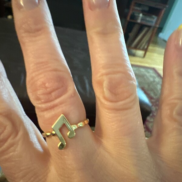 14K Solid Gold Musical Note Ring, Sterling Silver Musical Note Ring ...