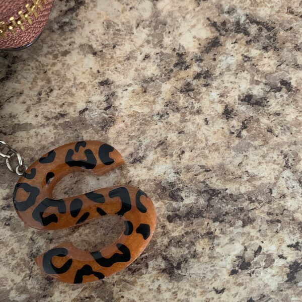 Letter Resin Animal Print Keychain Custom Personalized Initial Letter ...