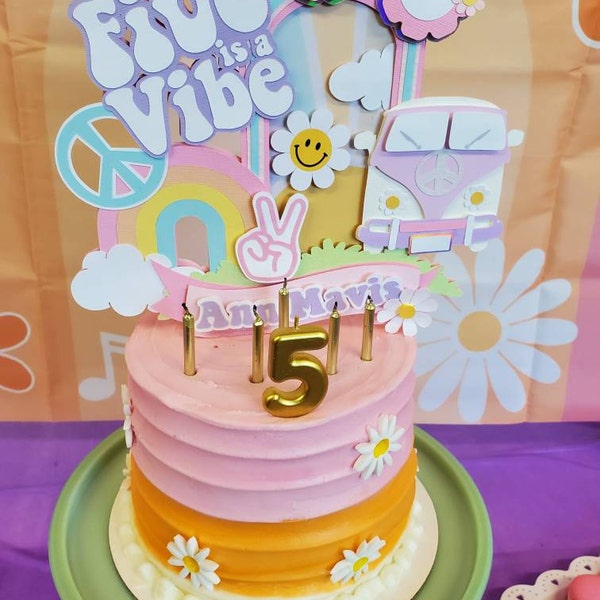 Groovy Cake Topper, Hippie Cake Topper, Groovy Birthday Party, Five is ...