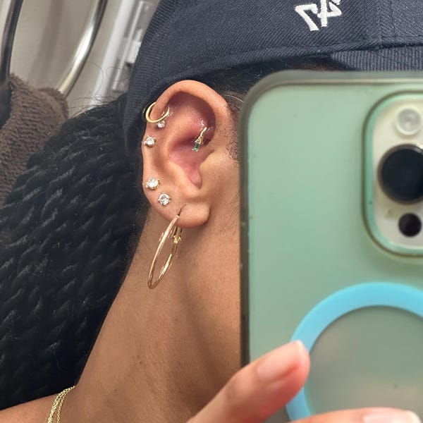 18G Tiny Diamond Baguette Rook Hoop Earring • Tiny Gold Cartilage Hoop ...