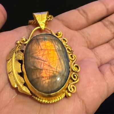 Pointed Natural Moonstone With Labradorite Gemstone, 18K Brushed Gold ...