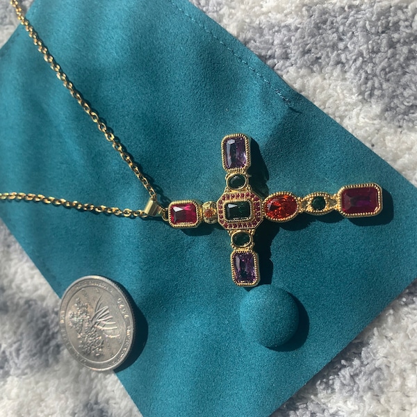 Multicolor Cross Necklace, Vintage Inspired Necklace, Cross Jewelry for ...