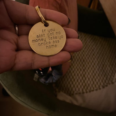 Personalized Keychain, Custom Text Metal Keychain, Gold Brass Circle ...