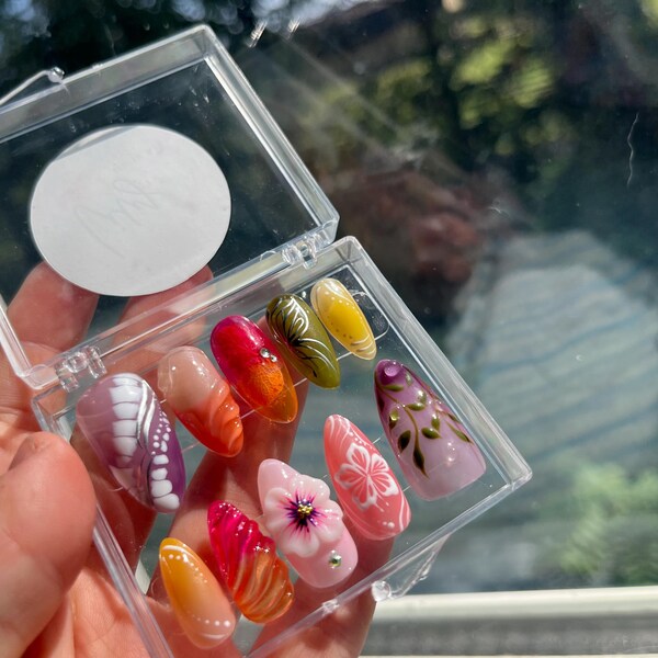 Fairy Tale Flower Long Almond Press on Nails, 3D Fairycore Nails ...