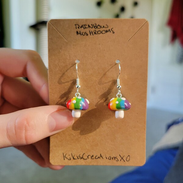 Handmade Rainbow LGBTQ Gay Pride Mushroom Earrings - Unique Polymer ...