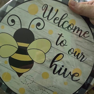 Bee Blessed Bumble Bee Sign, Round Spring Summer Sign for Wreaths, Bee ...