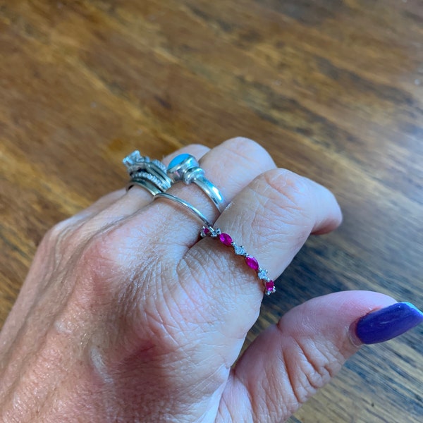 14k Solid Gold Ruby Ring, Dainty Stacking Ring, Marquise Ruby Band ...