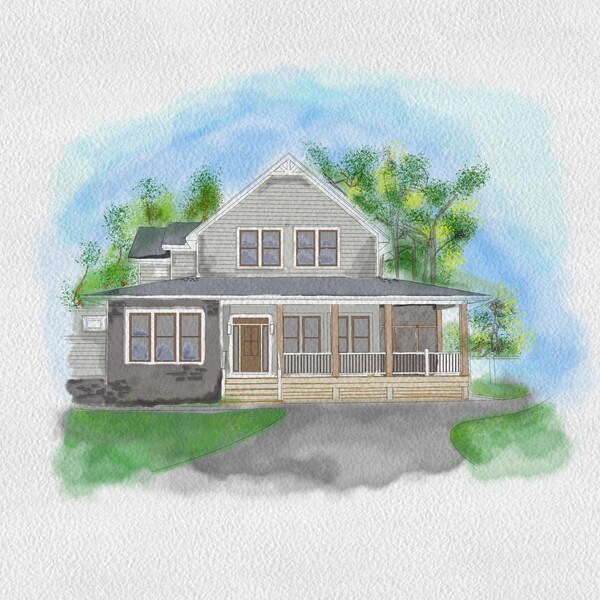 Personalized First Home Portrait, Watercolour Family Home Wall Art ...