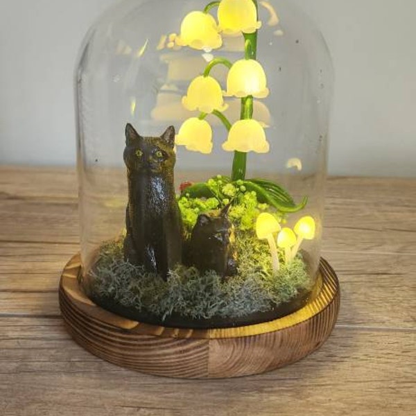 Lily of the Valley Night Light Handmade Mushroom Lamp Cat & Lilies ...