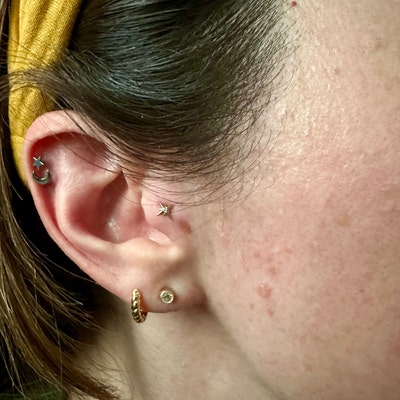 14k Solid Gold Starburst Stud Earring Tiny Star Cartilage Earring ...