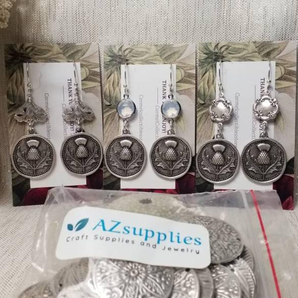 Thistle Charms, Silver Flower Charms, Boho Charms, Earring Charms ...