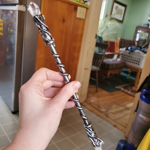 Clear Crystal Magic Wand 11.5 Inches Black Silver Magic Wand Warlock ...