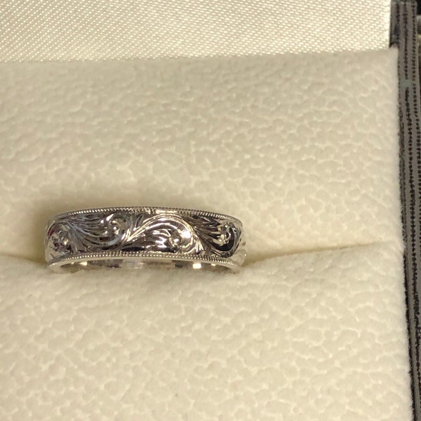 Antique Diamond Engagement Ring | Diamond Hand Engraved Vintage Ring ...