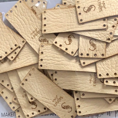 Personalised 20mm X 50mm Rectangle Centre Fold Foldable Faux Leather ...