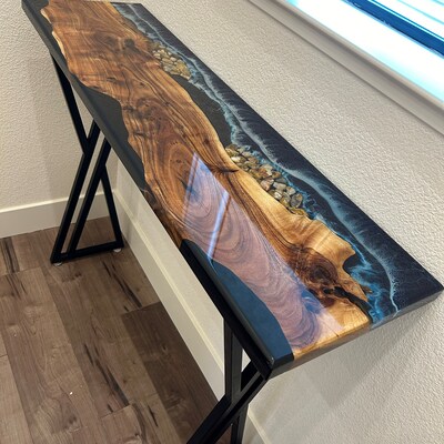 Live Edge Epoxy Resin Center Dining Table, Brown Resin Counter Top ...