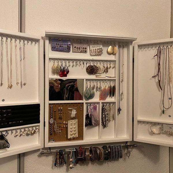 Jewelry Cabinet. Large Earrings Case Jewelry Storage. Wall Mounted ...