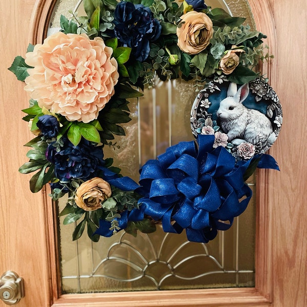 Blue and White Anemone Spring Wreath for Front Door Blue Summer Wreath ...