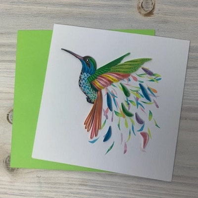 Hummingbird Greeting Card, Handmade Hummingbird Greeting Card, Quilled ...