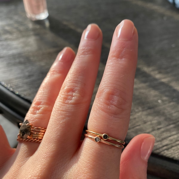 14K Gold Tiny Black Diamond Ring, Black Diamond Ring, Dainty Ring ...