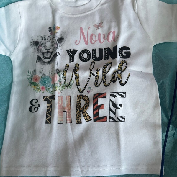 Young Wild and Three Birthday Shirt Safari Birthday Shirt Girls 3rd Birthday Shirt Kids Third ...