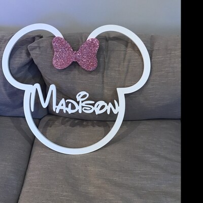 Wooden Minnie Mouse Sign, Disney Minnie Mouse With Bow, Wooden Name ...