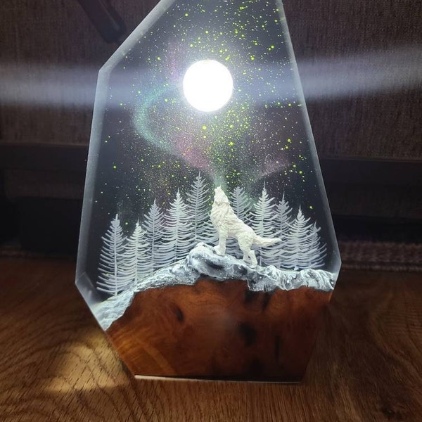 Aurora Borealis Lamp Howling Wolf Northern Lights Lamp Alaska Decor ...