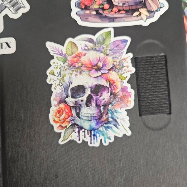 Skull Flowers Sticker, Skull Watercolor Sticker, Floral Sticker, Scary ...