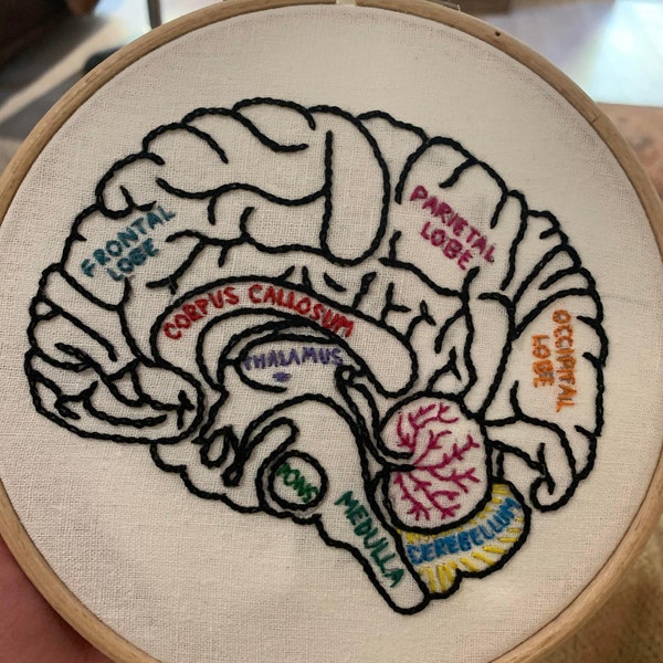 DIY Brain Embroidery Pattern, Brain Anatomy Embroidery Pattern ...