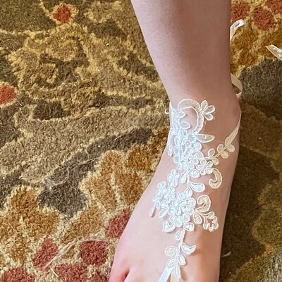 Lace Barefoot Sandals, Bridal Footless Sandals, Champagne Lace Bridal ...