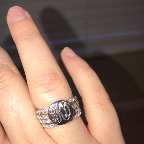 925 Silver CZ Stacking Monogram Ring, Wedding Set, Monogram Stackable Ring, Art Deco, Sterling ...