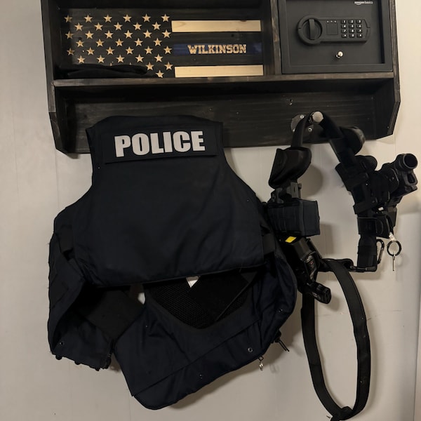 Police Duty Gear Rack With Lockbox Safe + FREE Metal Miranda Card ...