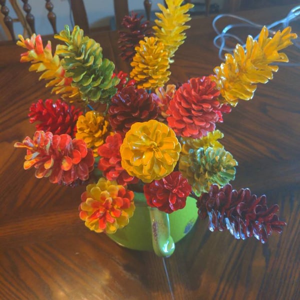 Fall Pine Cone Flowers, ONE DOZEN, ORIGINAL, on 12-inch Stems ...