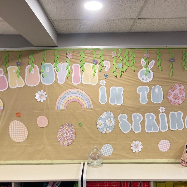 Retro Spring Bulletin Board Kit, Acrostic Poem, Pastel Spring Theme ...