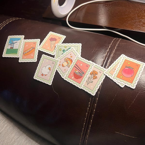 10/25/50 Cute Postage Stamp Stickers, Fake Stamps, Animals Flowers Food ...