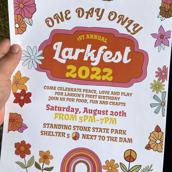 EDITABLE Woodstock Music Festival Birthday Invitation, Retro Birthday ...