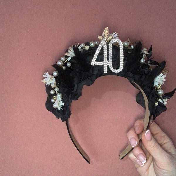 Black 30th Birthday Headband, 30th Birthday Crown, 40th Birthday ...