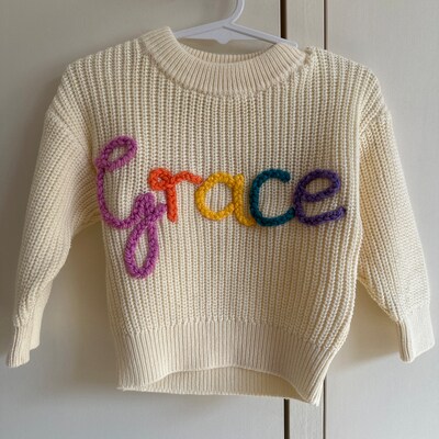 Custom Name Sweater, Personalised, Hand-embroidered Jumper, Baby Shower ...