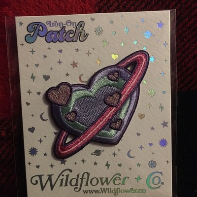 Heart Planet Patch Cute Space Embroidered Iron on Patch Pastel Pink ...