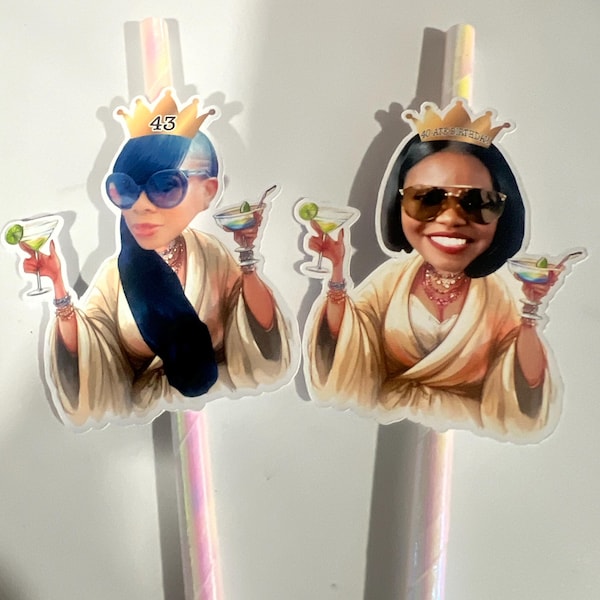 Custom Photo Birthday Queen Crown Face Cocktail Drink Stirrer 21 30th ...