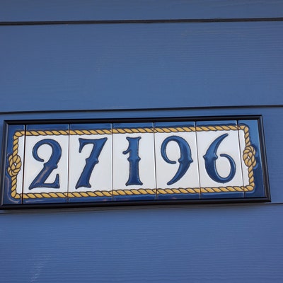 Nautical Harbor, House Numbers Address Tiles, Framed Set, Anchors ...