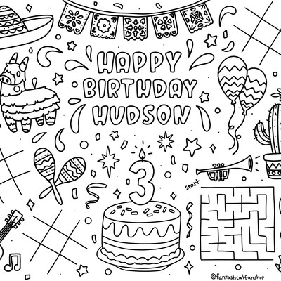 Birthday Coloring Placemat, PRINTABLE Custom Personalized Activity Page ...