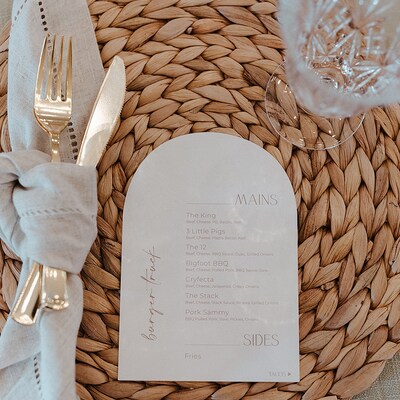 Arch Shape Minimalist Solid Color Wedding Menu Printed Menus Simple ...