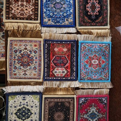 Beautiful Turkish Carpet Coasters, Persian Rug Coasters, Mug Rug ...