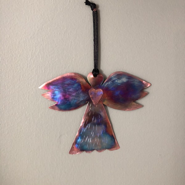 Handcrafted Copper Angel With Heart Ornament - Etsy