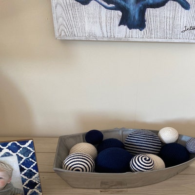 Navy Blue and Ivory Decorative Yarn Balls Decorative Balls Rope Ball ...