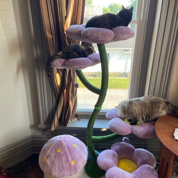 EDEN Wood Floral Cat Tree Tower, Wooden Cat Tower, Modern Cat Climbing ...