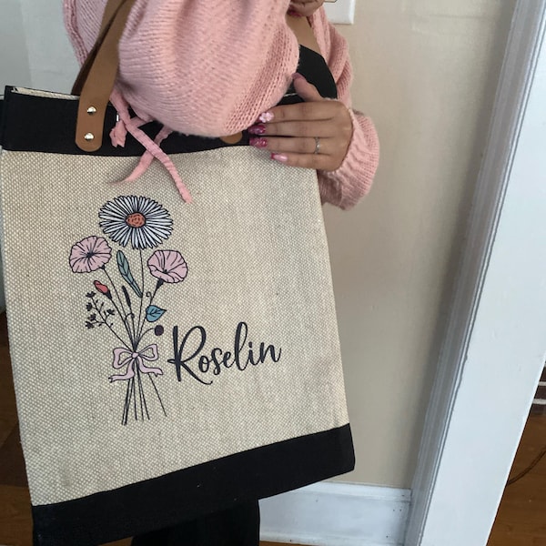 Floral Book Tote Bag Graduation Gift Library Tote School Bag Book Worm ...