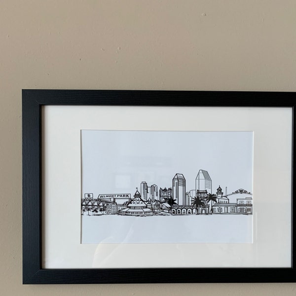 San Diego Print, San Diego Skyline, San Diego CA, San Diego Line ...