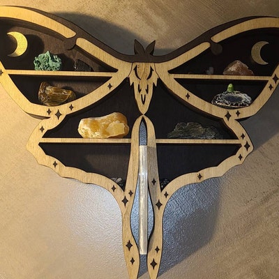 Coppermoon Luna Moth Crystal Shelf, Luna Moth Shelf, Luna Moth Wooden ...